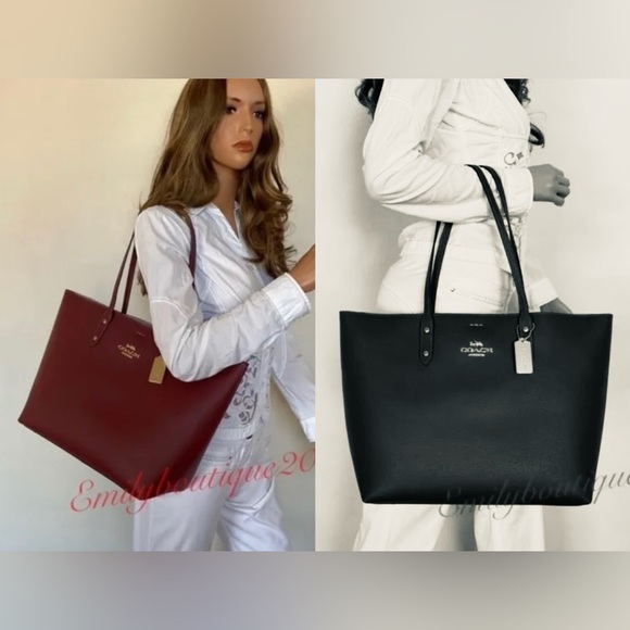 Coach | Bags | Authentic Coach Ladys Town Tote Bag Burgundy Wineblack ...